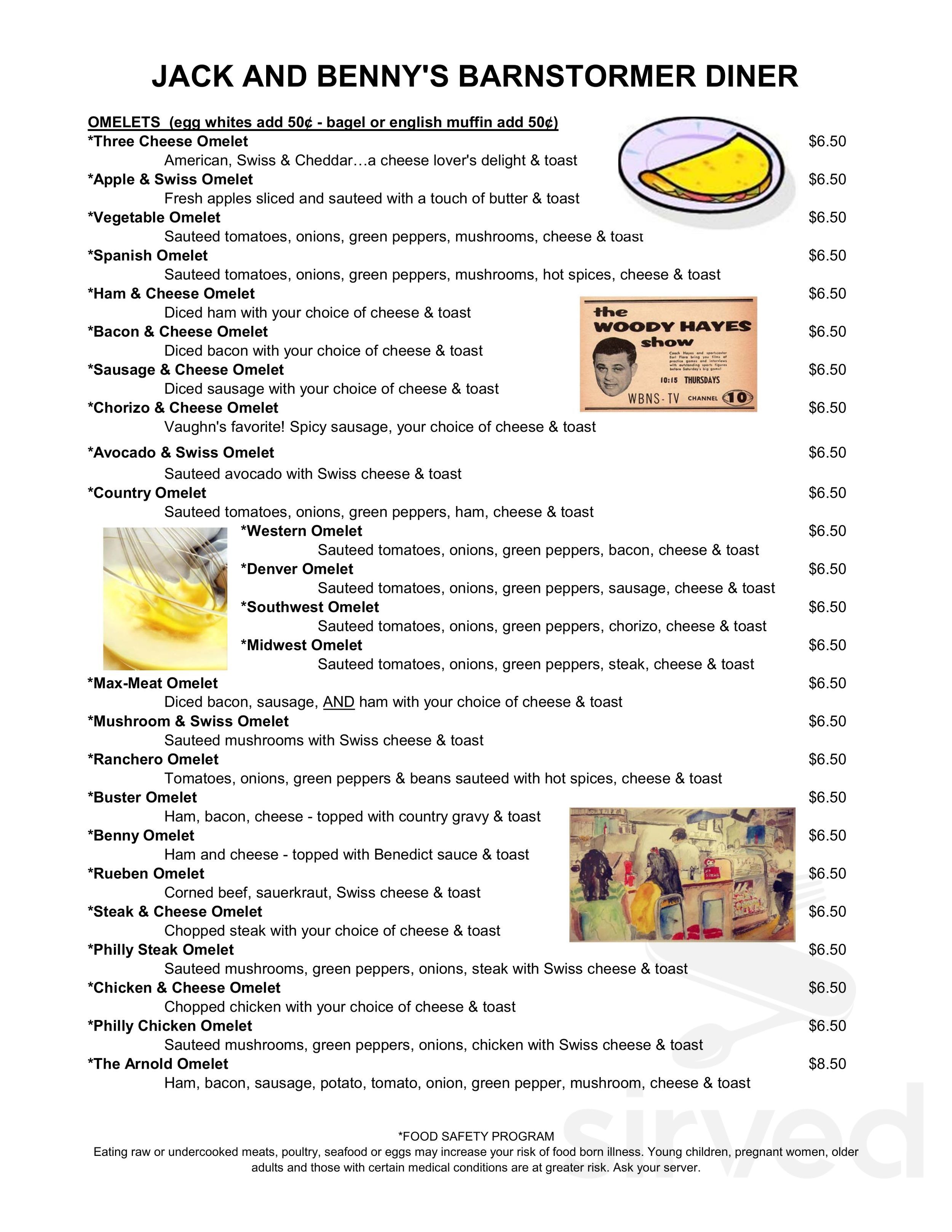 Jack & Benny's Barnstormer Diner menus in Columbus, Ohio, United States