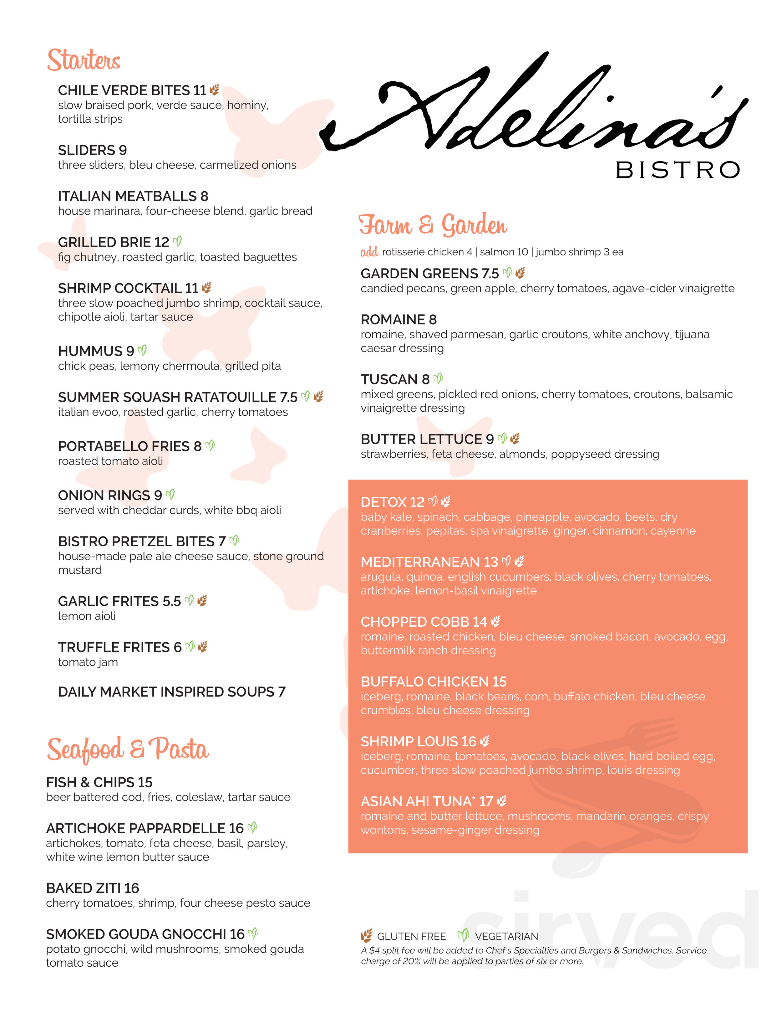 Adelina's Bistro menu in Nipomo, California, USA