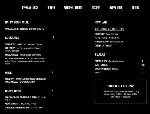 The Smith menu in 1314 U St NW, Washington, DC 20009