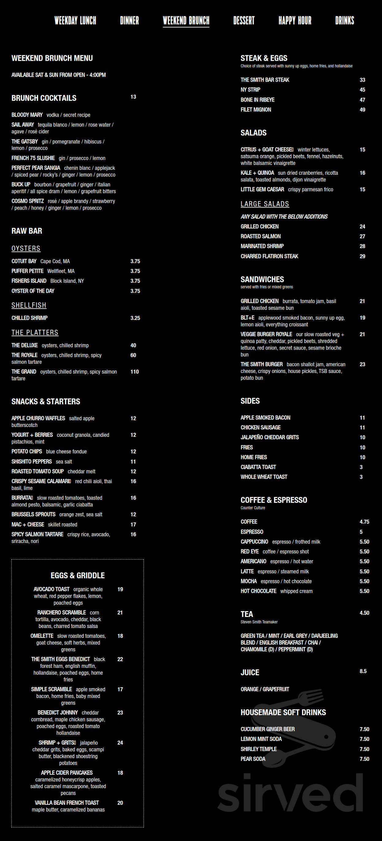 The Smith menu in 1314 U St NW, Washington, DC 20009