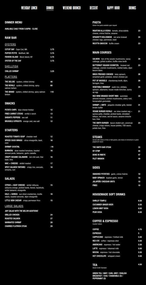 The Smith menu in 1314 U St NW, Washington, DC 20009