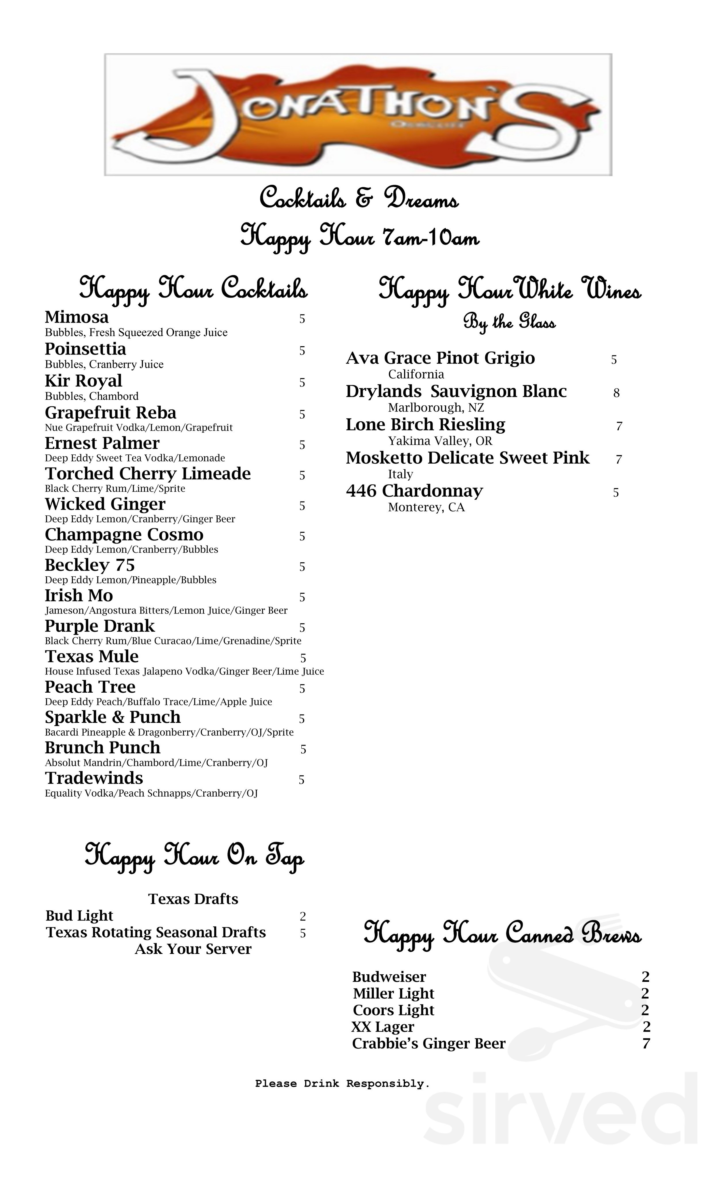 Menu - Dallas TX's Jonathon's Diner | Sirved