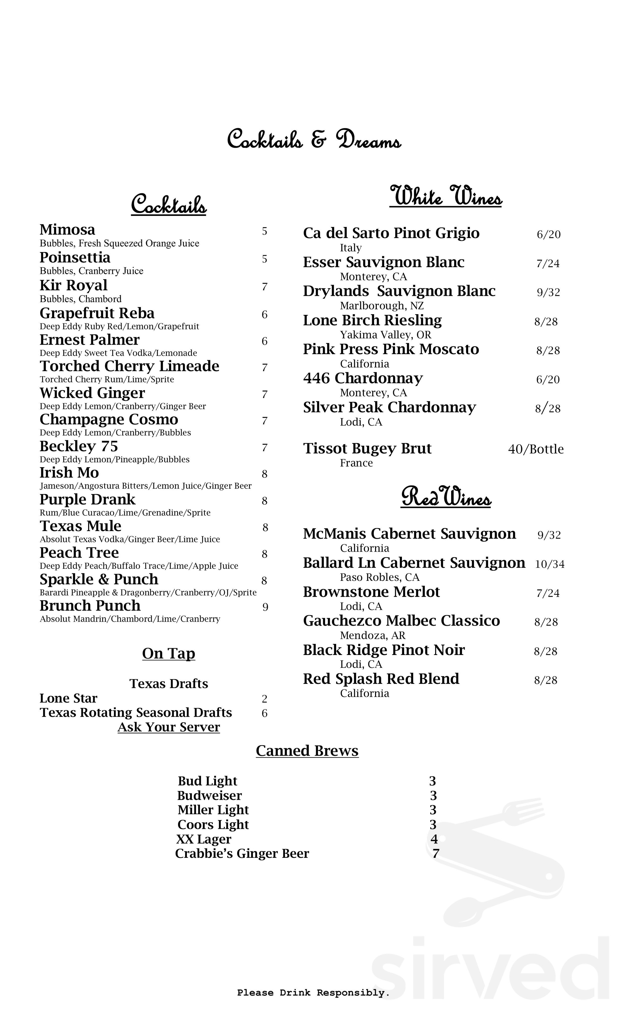 Jonathon's Diner menu in Dallas, Texas, USA