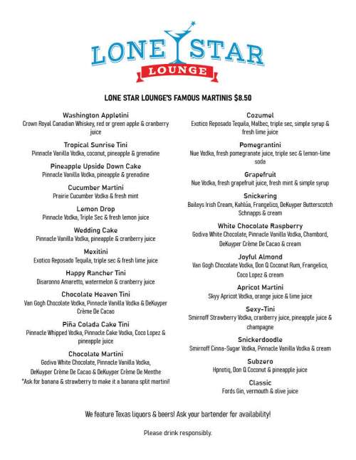 Lone Star Lounge Cibolo menu in Cibolo, Texas, USA