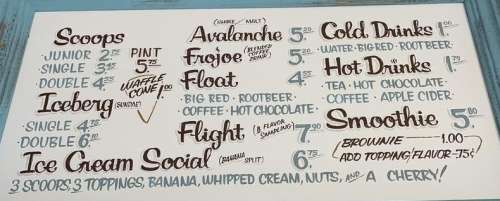 Uncommon Cups and Cones menu in New Albany, Indiana, USA