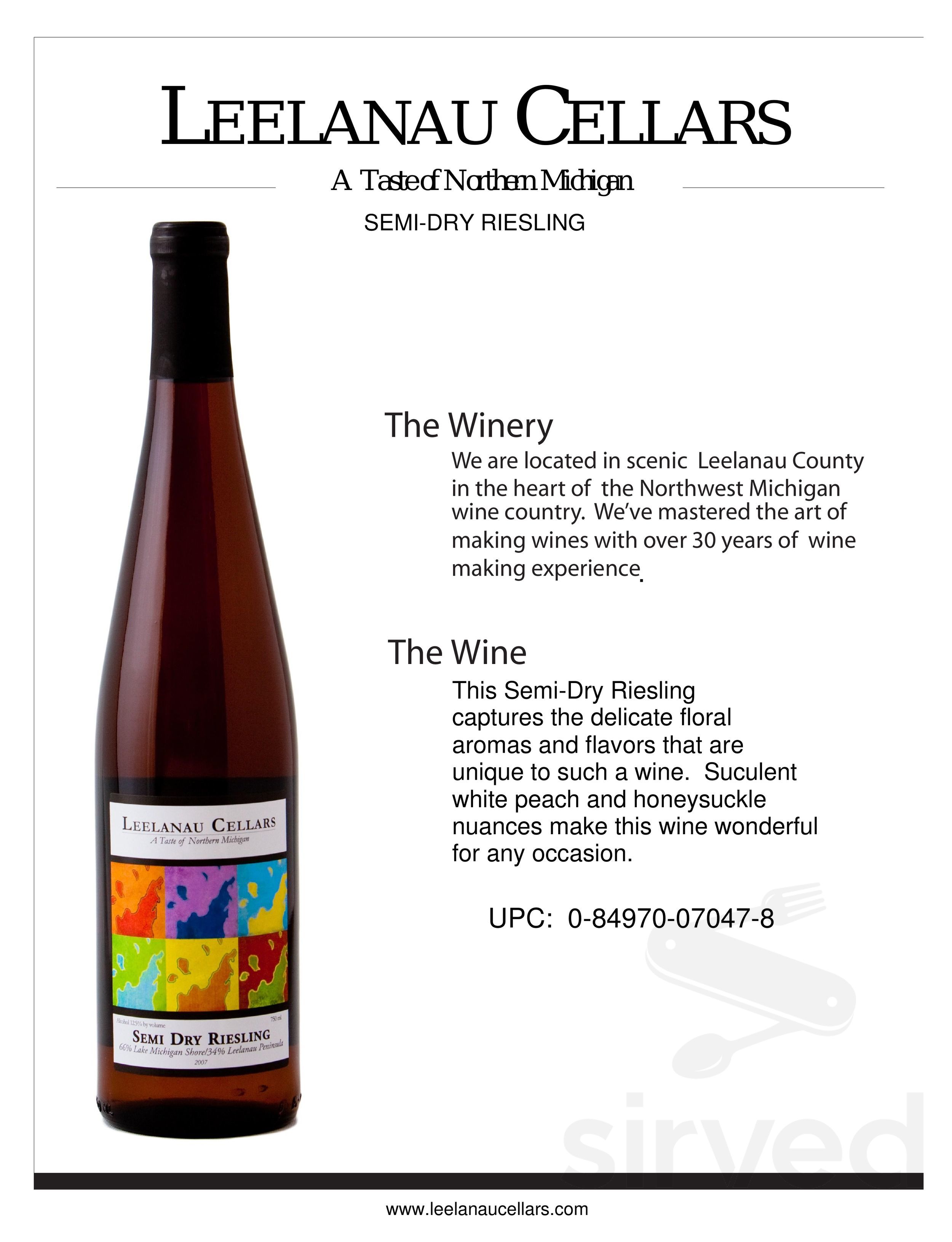 Leelanau Wine Cellars Tasting Room menu in Omena, Michigan, USA