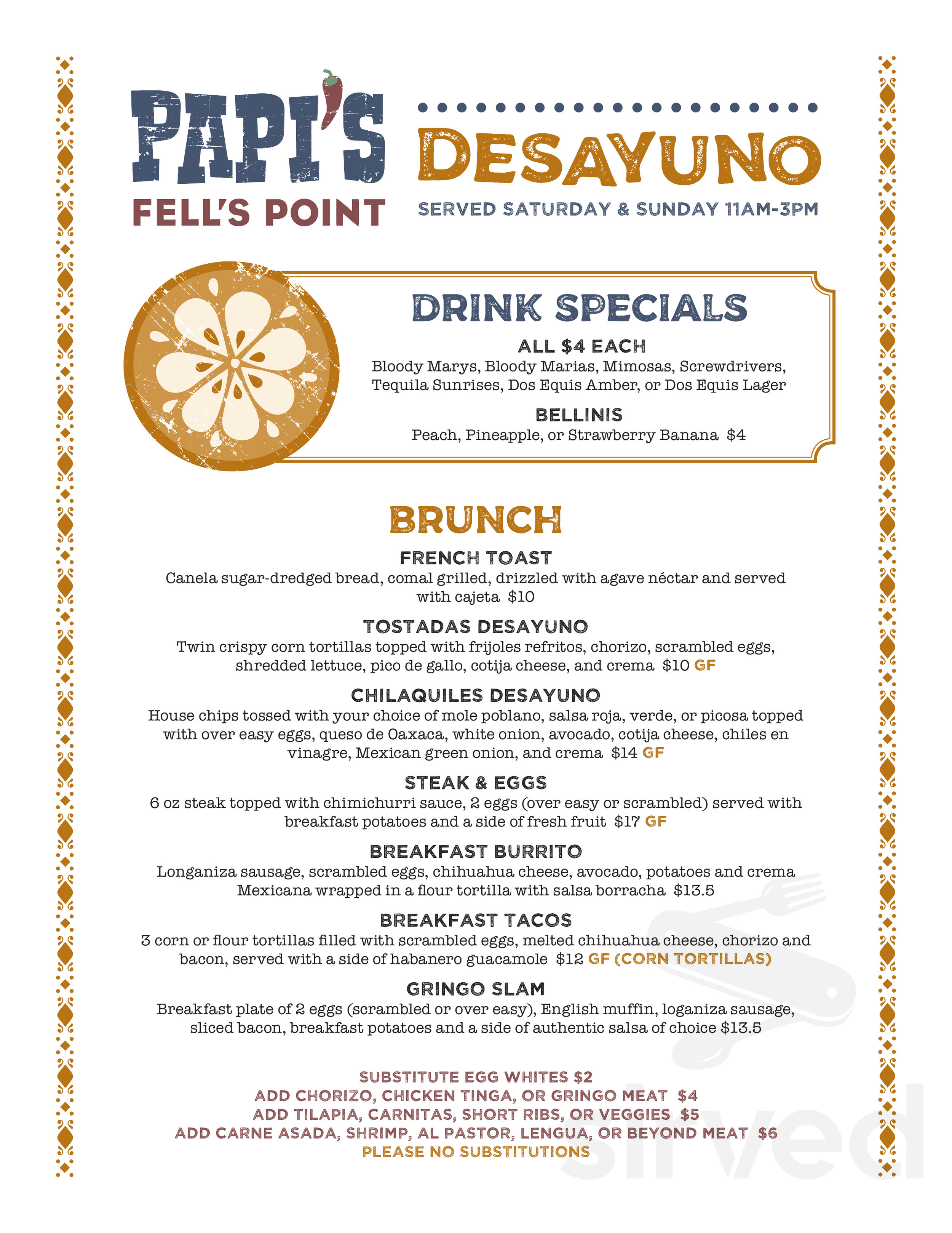 Papi's Tacos menu in Baltimore, Maryland, USA