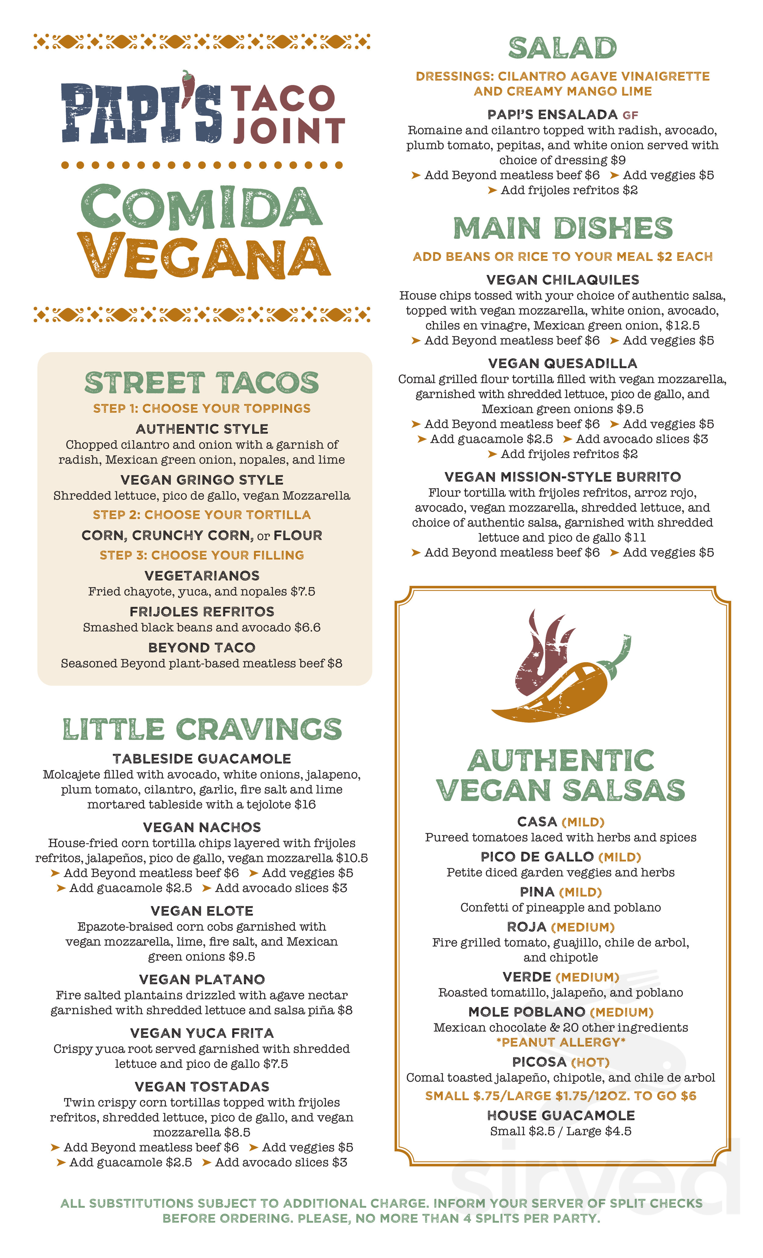 Papi's Tacos menu in Baltimore, Maryland, USA