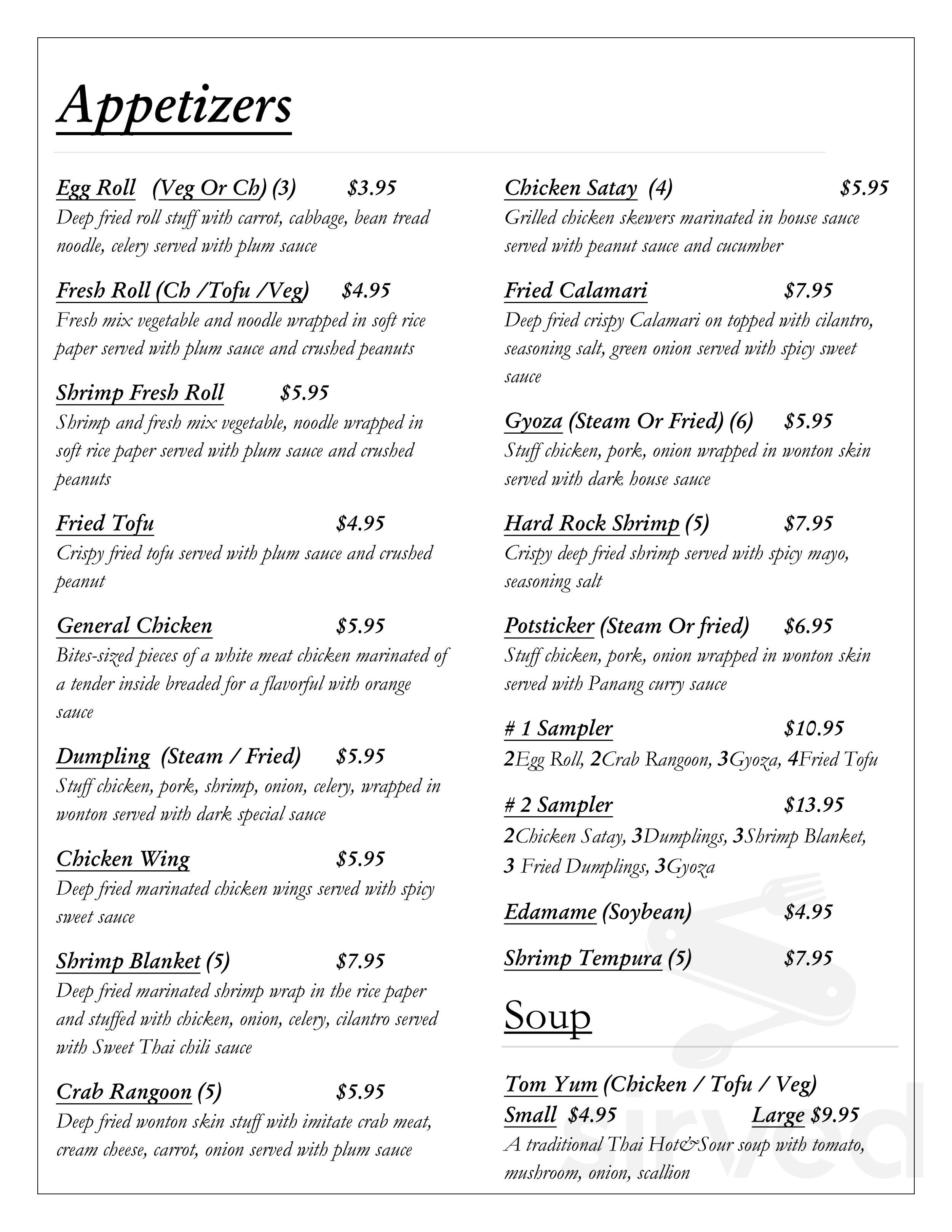 Thida Thai menus in Smyrna, Tennessee, United States