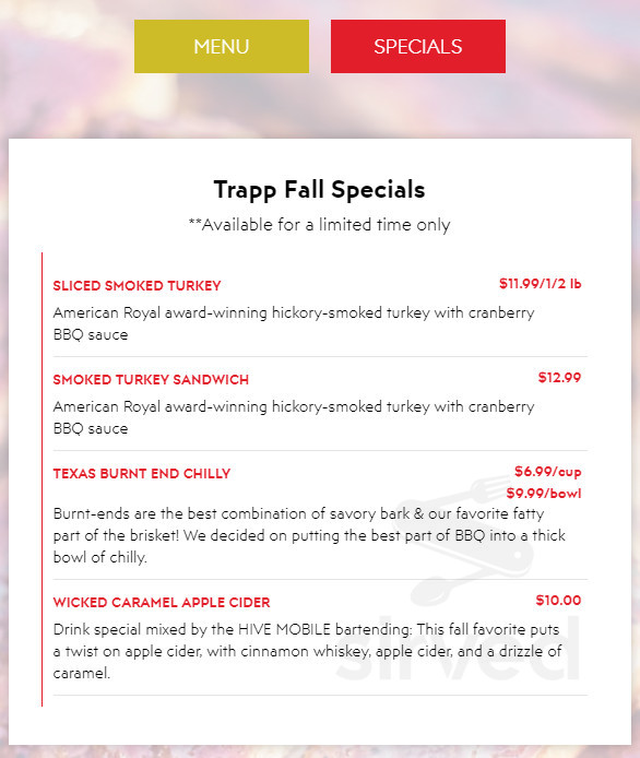 Menu - Phoenix AZ's Trapp Haus BBQ | Sirved