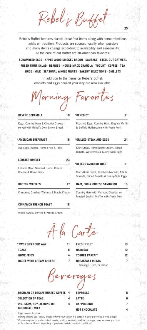 Rebel's Guild menu in Boston, Massachusetts, USA