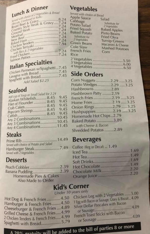 Cousin Gary's Family Restaurant menu in Pilot Mountain, North Carolina, USA