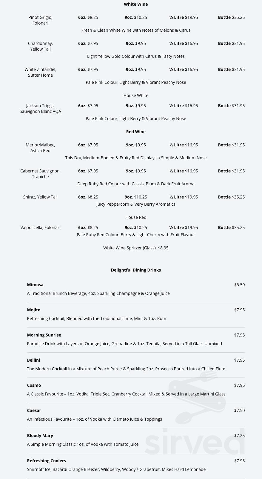 The Village Restaurant menu in Stoney Creek, Ontario, Canada