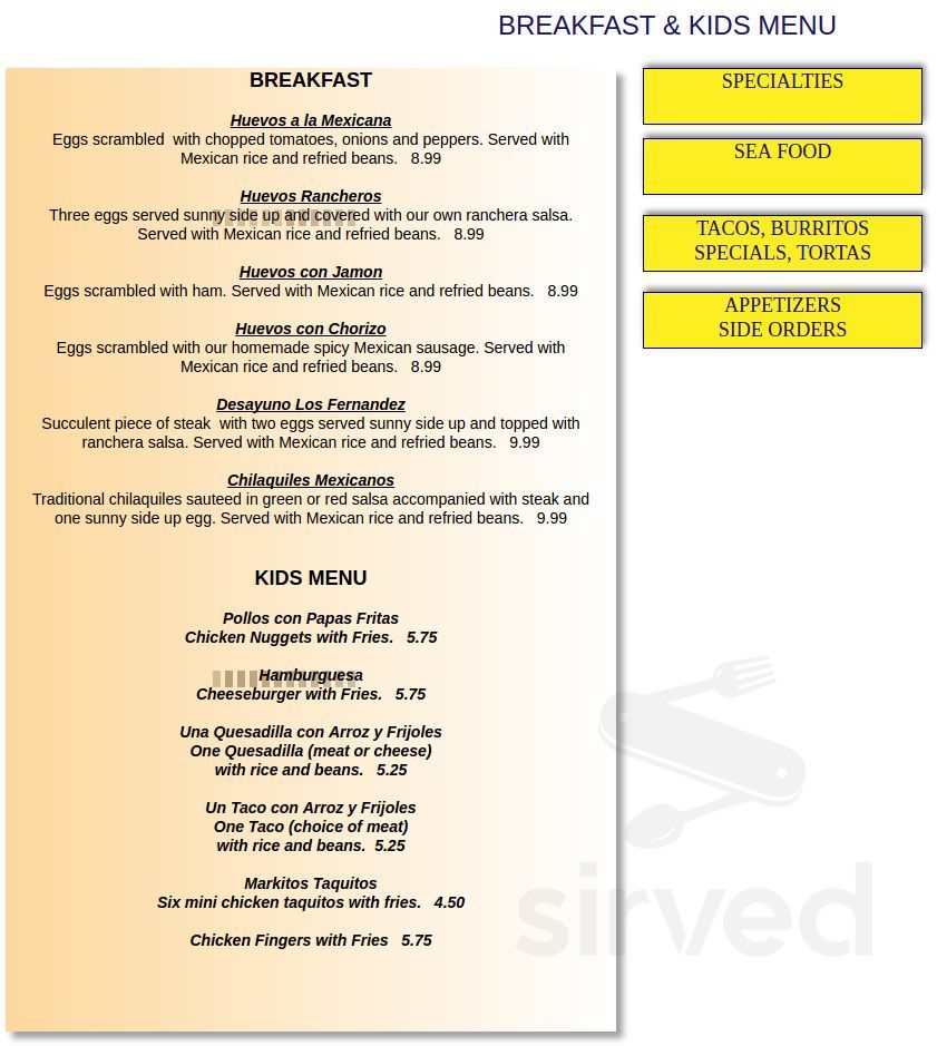 Los Fernandez Taqueria menus in Streamwood, Illinois, United States
