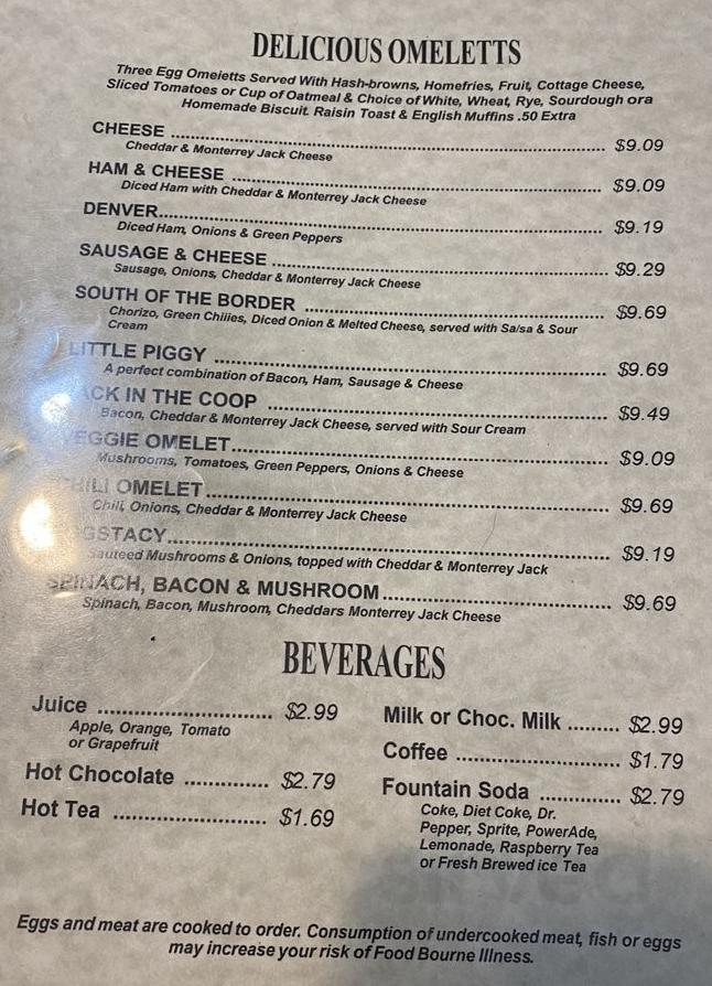 Mickey D's Cafe menu in Apache Junction, Arizona, USA