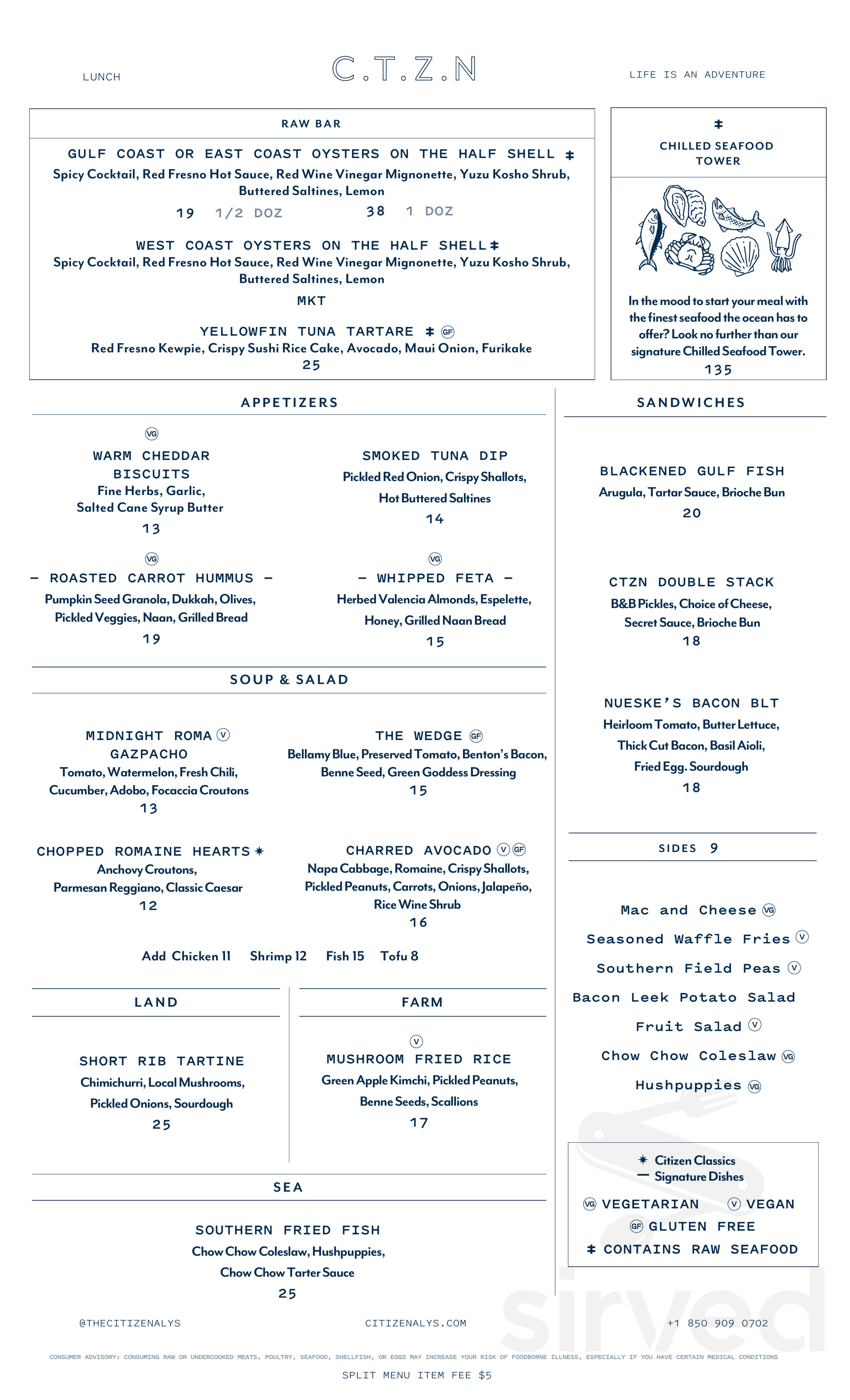 The Citizen menu in Alys Beach, Florida, USA