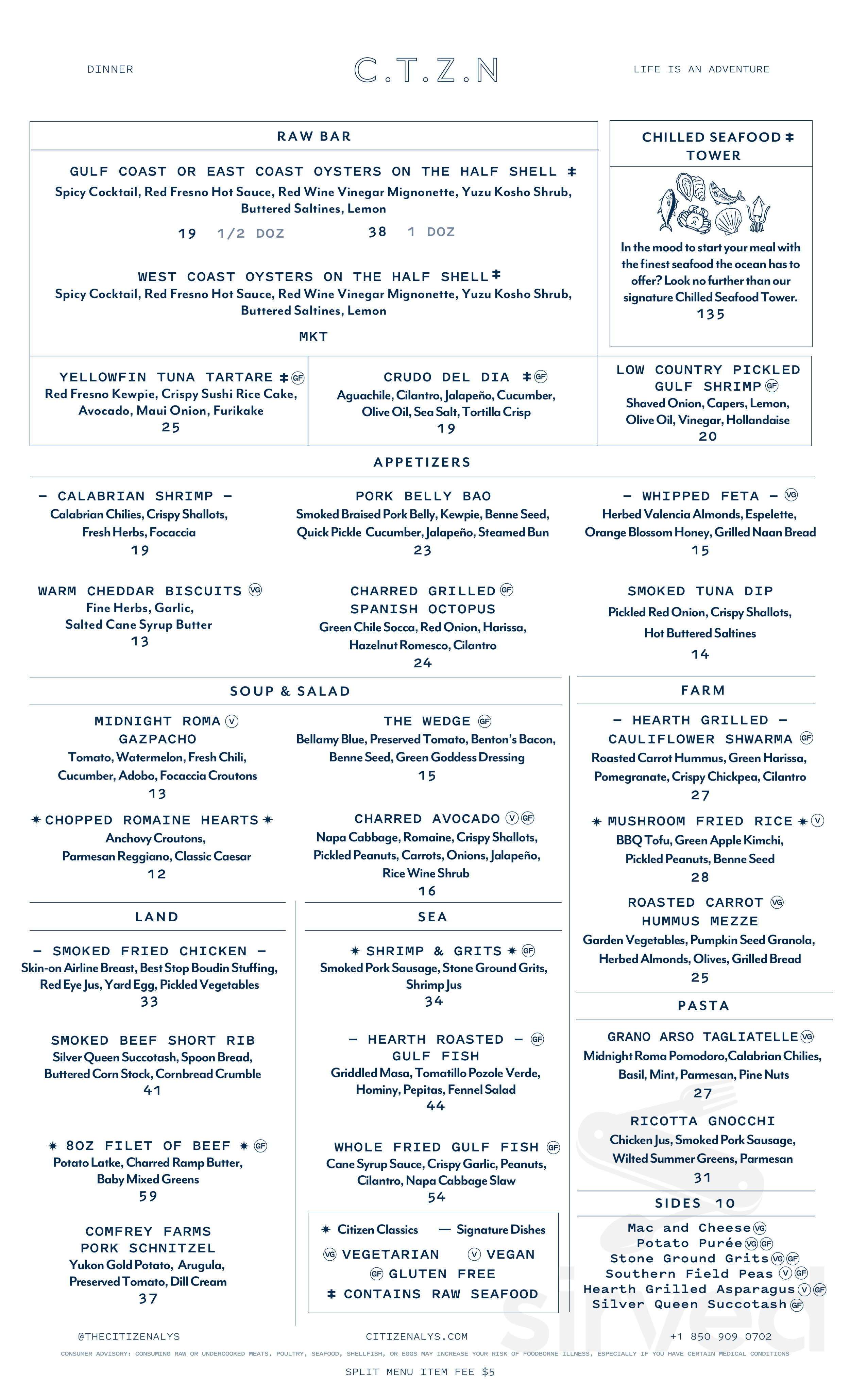 The Citizen menu in Alys Beach, Florida, USA