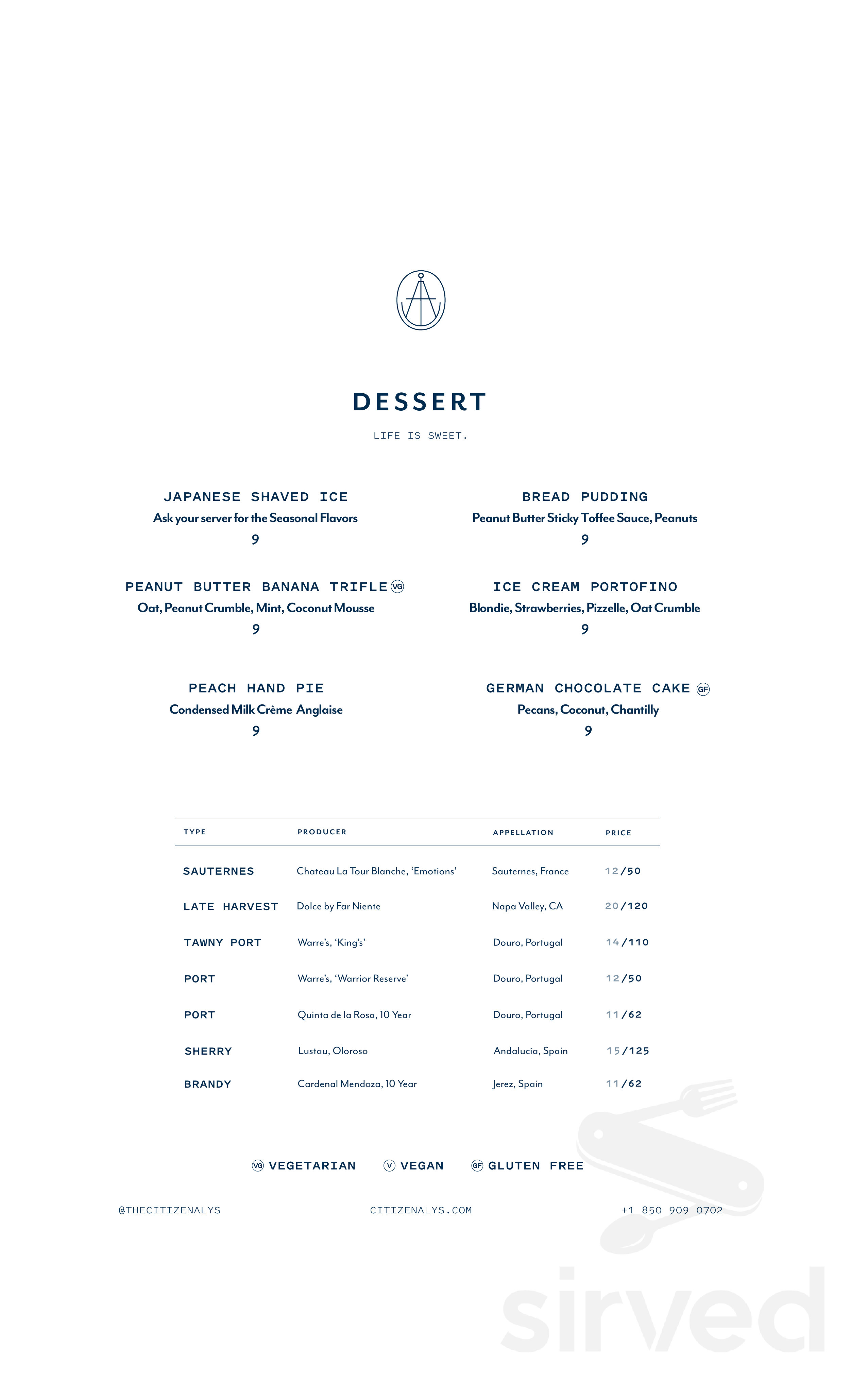 The Citizen menu in Alys Beach, Florida, USA