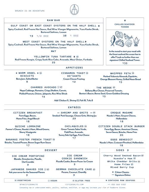 The Citizen menu in Alys Beach, Florida, USA