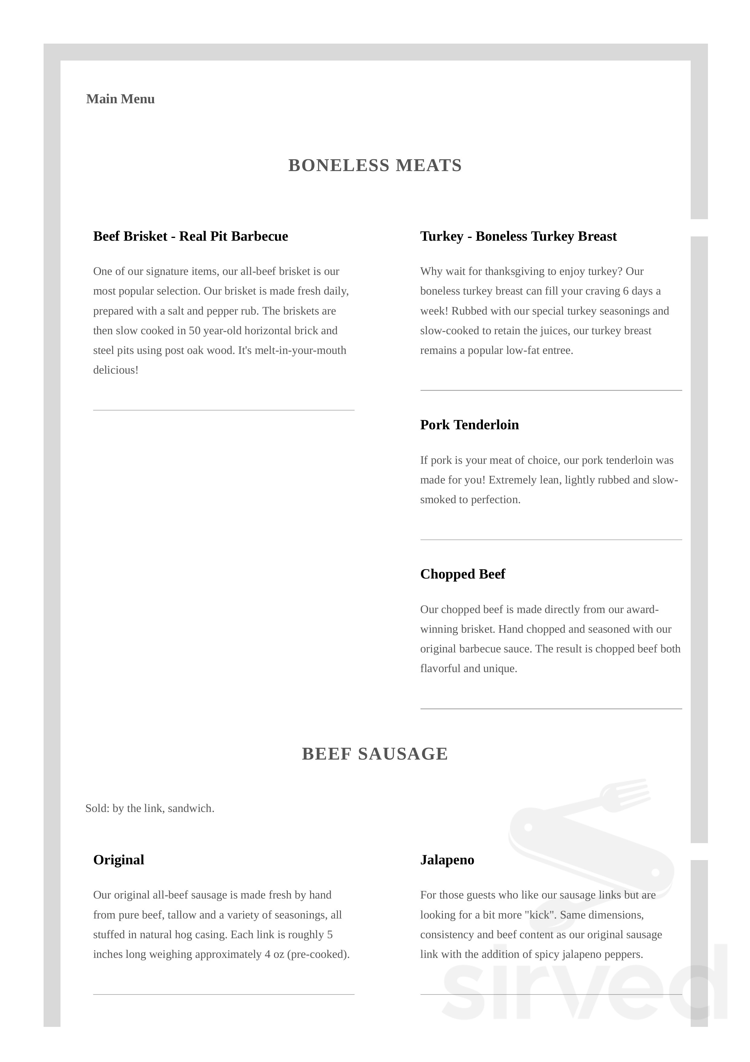 Louie Mueller Barbecue menu in Taylor, Texas, USA