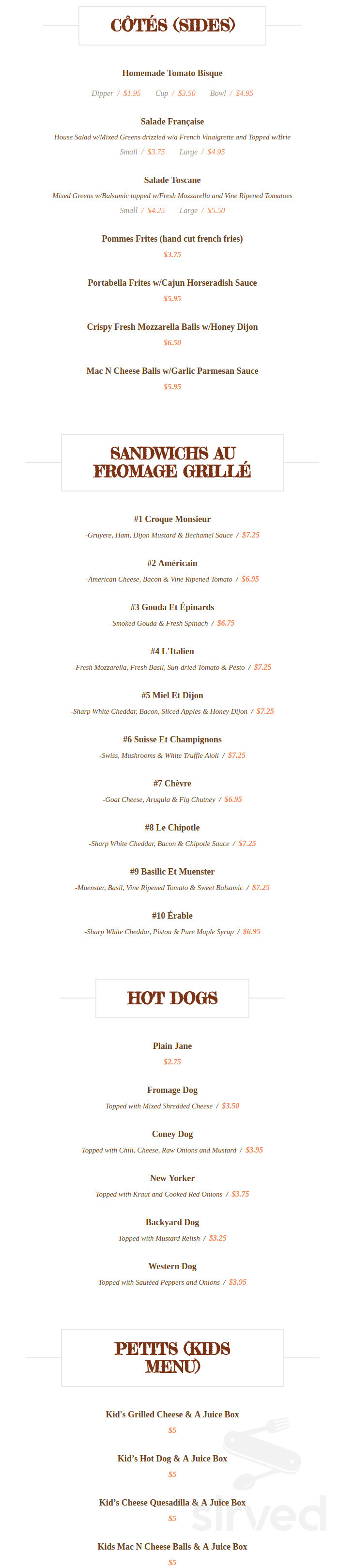 Fromage Grillé - Gourmet Grilled Cheese Sandwiches menus in Cranford ...