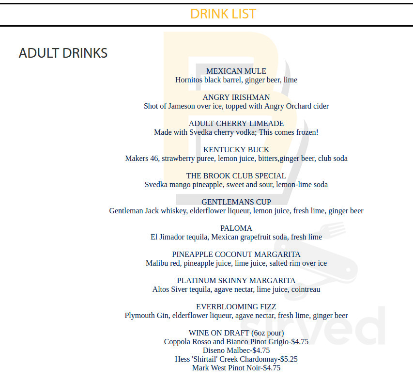 The Brook Restaurant and Bar menus in Tulsa, Oklahoma, United States