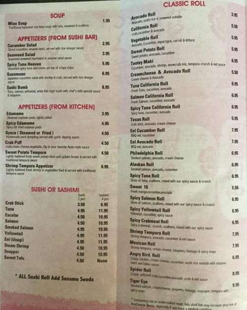 fuji grill&sushi corsicana inc menu in Corsicana, Texas, USA