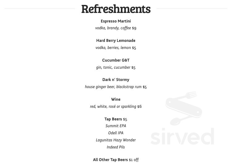 Red Cow North Loop menu in Minneapolis, Minnesota, USA