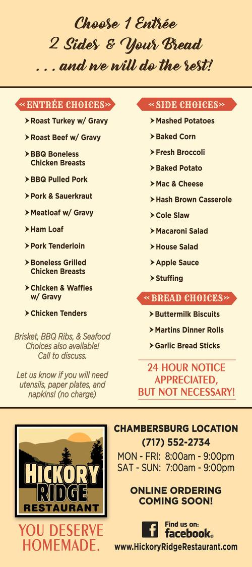 Hickory Ridge Restaurant menu in Chambersburg, Pennsylvania, USA