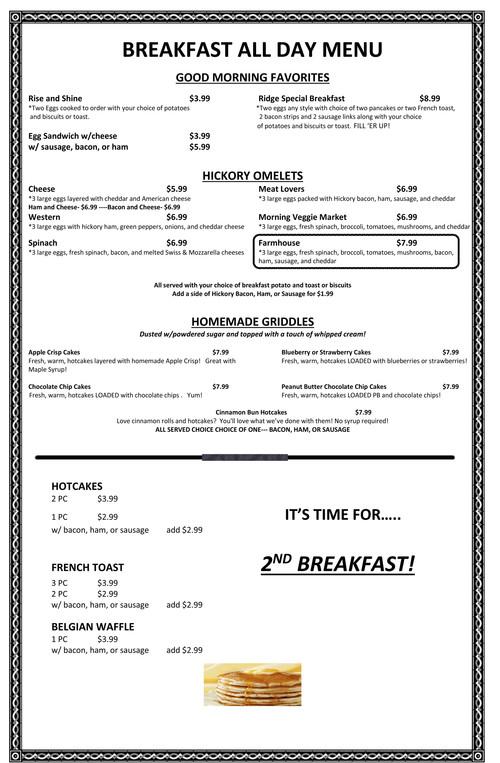 Hickory Ridge Restaurant menu in Chambersburg, Pennsylvania, USA