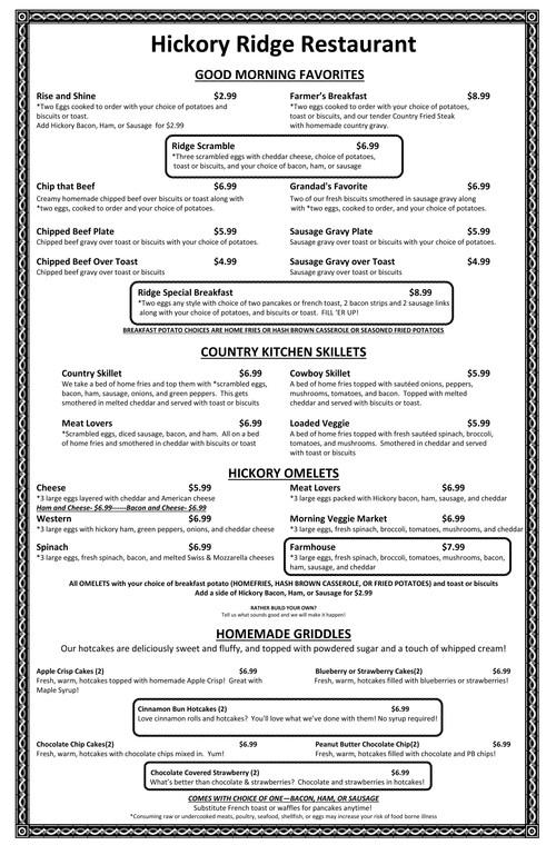 Hickory Ridge Restaurant menu in Chambersburg, Pennsylvania, USA