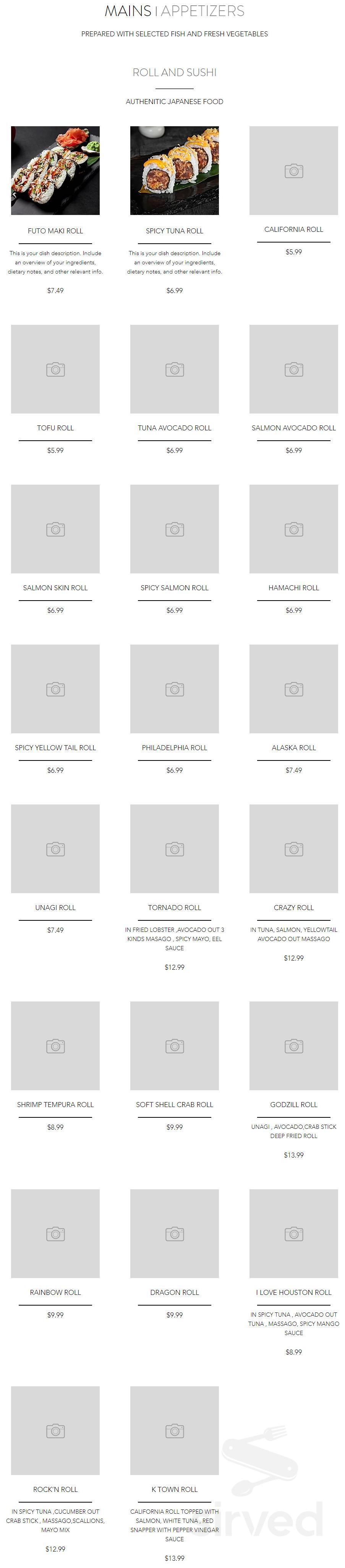 Sushi Hara menu in Plano, Texas, USA