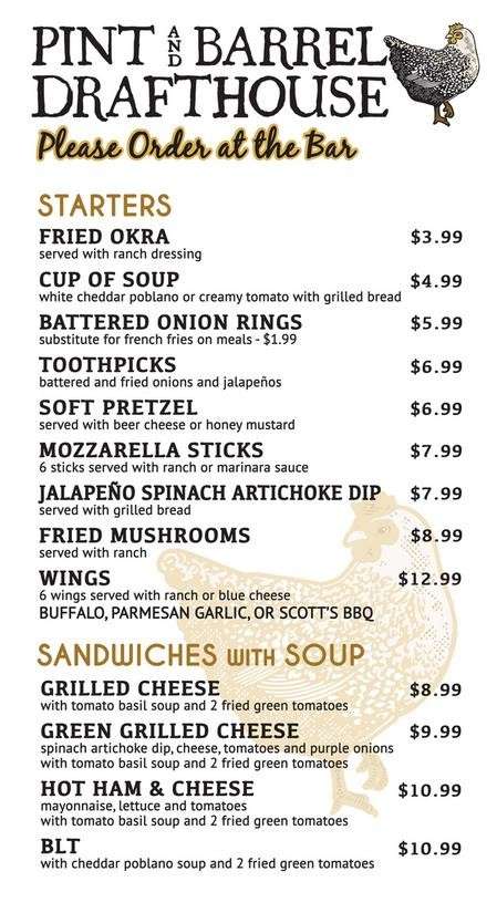 Pint and Barrel Drafthouse menu in Palestine, Texas, USA