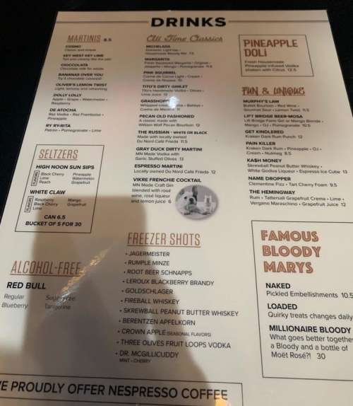 No Neck Tony's menu in Stillwater, Minnesota, USA