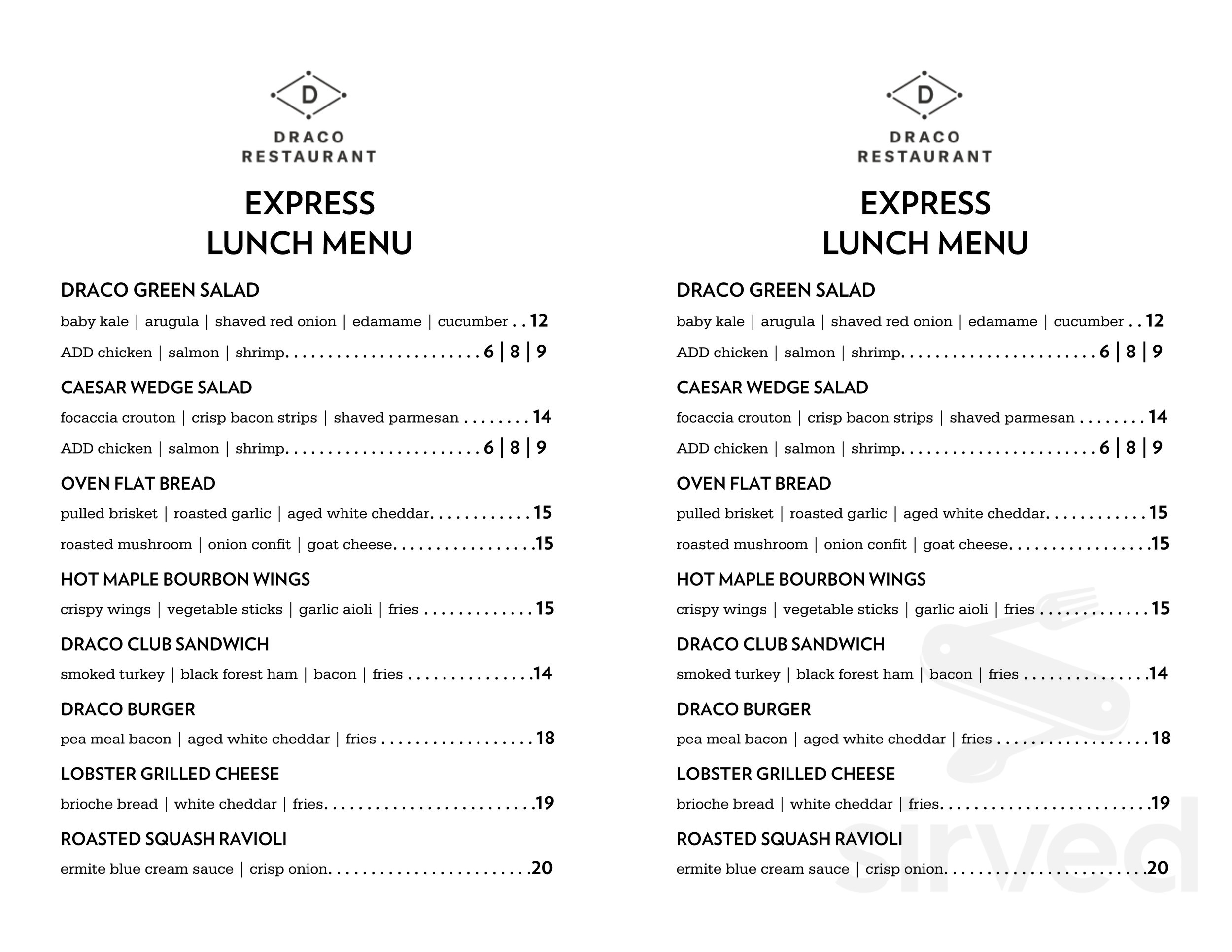 Draco Markham menus in Markham, Ontario, Canada