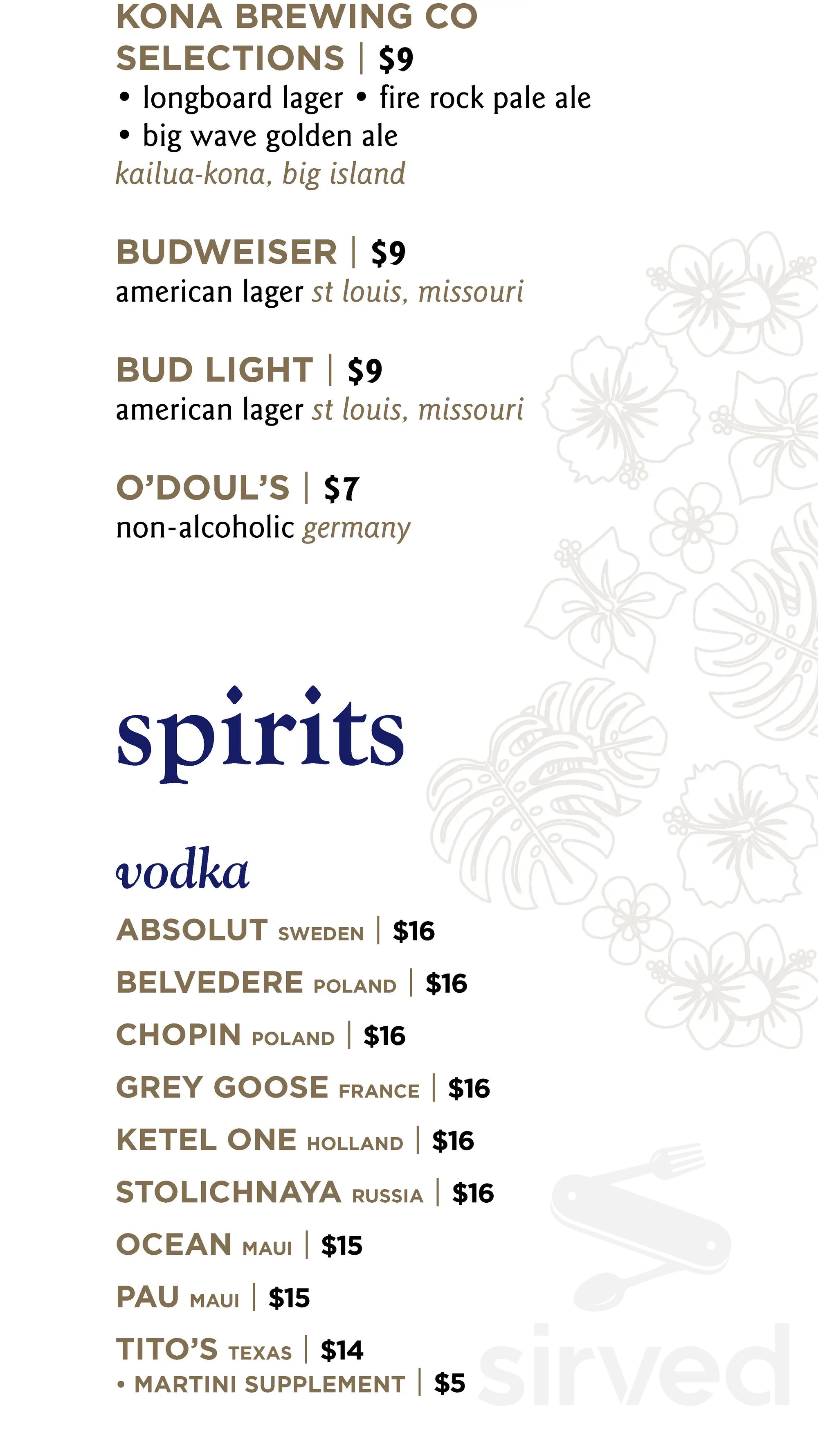 beachhouse at the moana menu in Honolulu, Hawaii, USA