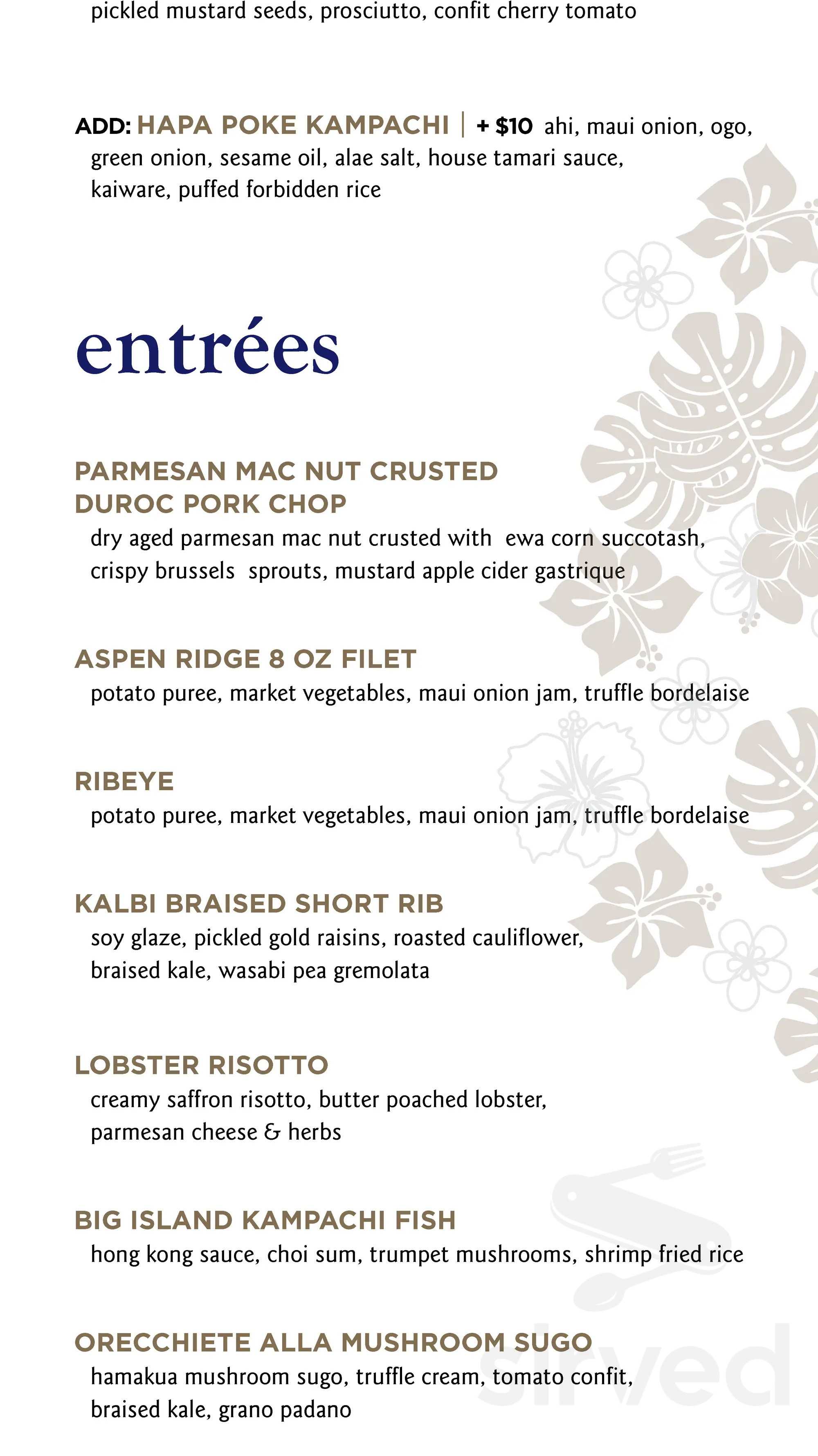 beachhouse at the moana menu in Honolulu, Hawaii, USA