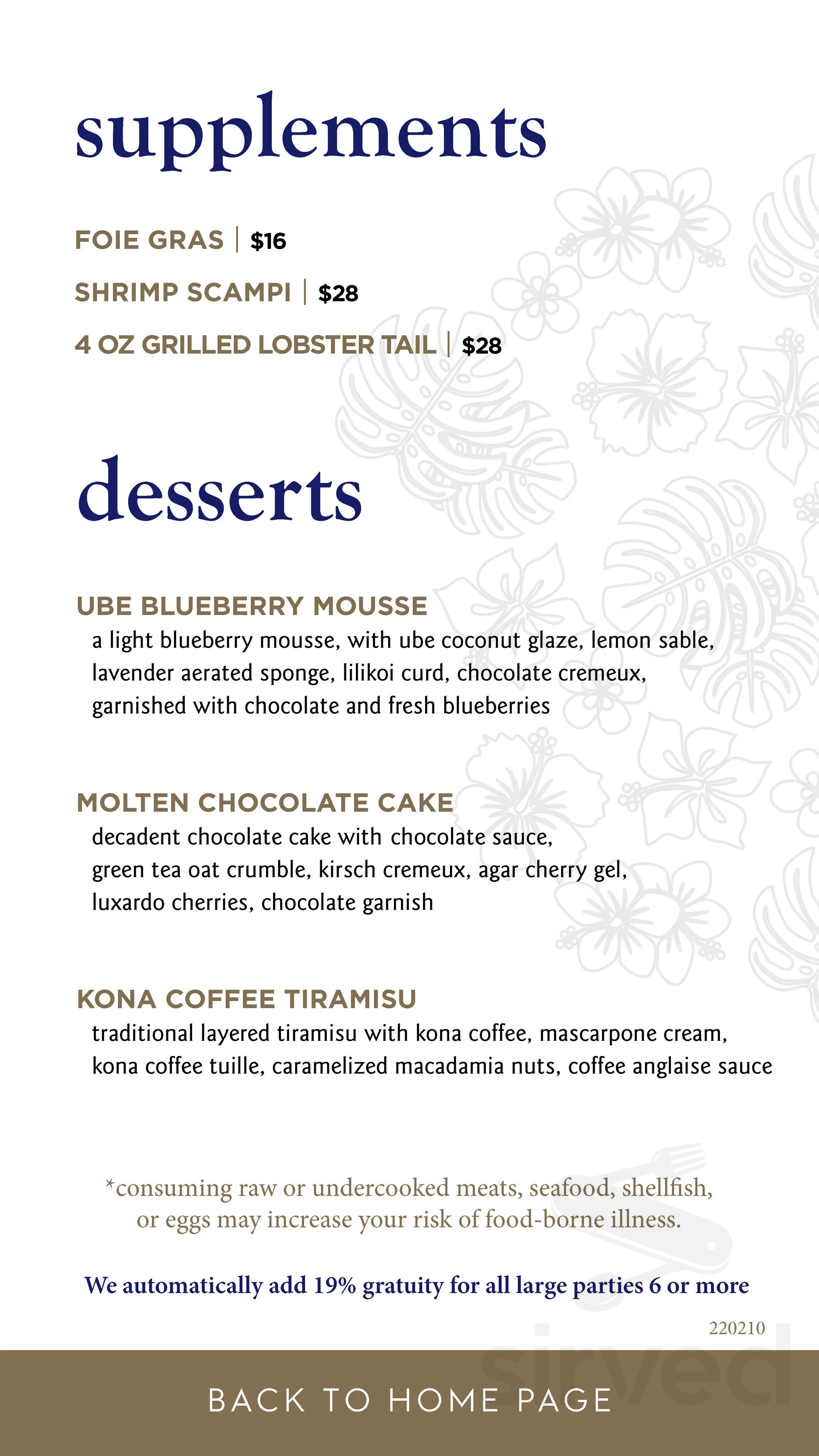 beachhouse at the moana menu in Honolulu, Hawaii, USA