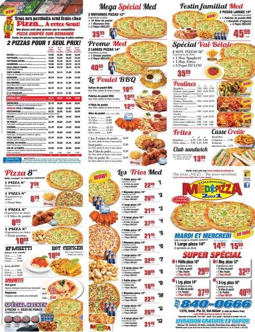 Med Pizza menu in Québec, Quebec, Canada