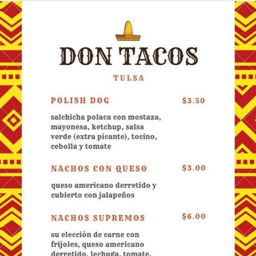 Don Tacos menu in Tulsa, Oklahoma, USA