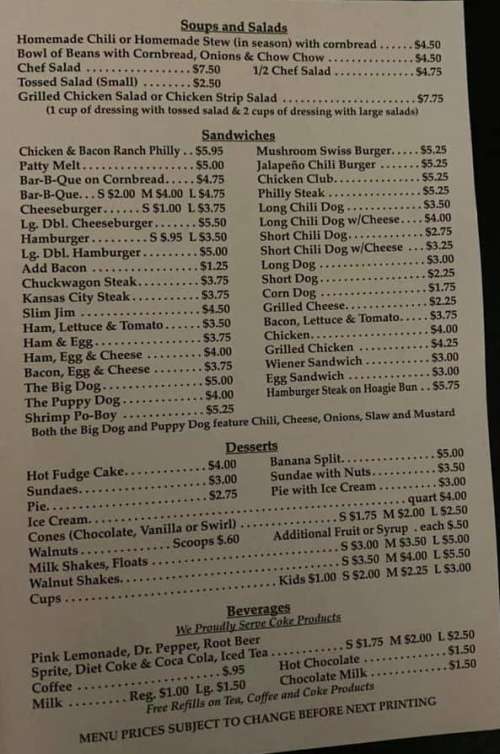 Snow White Drive in menu in Lebanon, Tennessee, USA