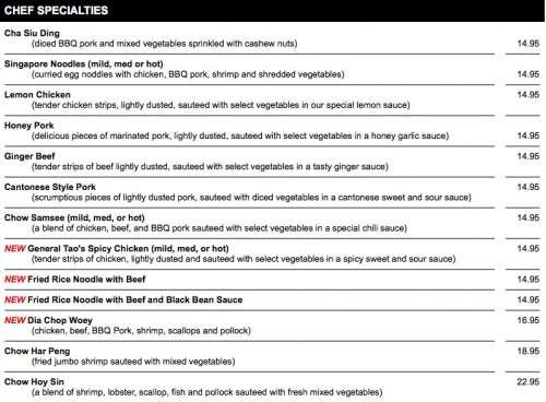 Kai-Wing Restaurant Ltd menu in Coldbrook, Nova Scotia, Canada