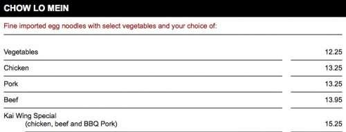 Kai-Wing Restaurant Ltd menu in Coldbrook, Nova Scotia, Canada
