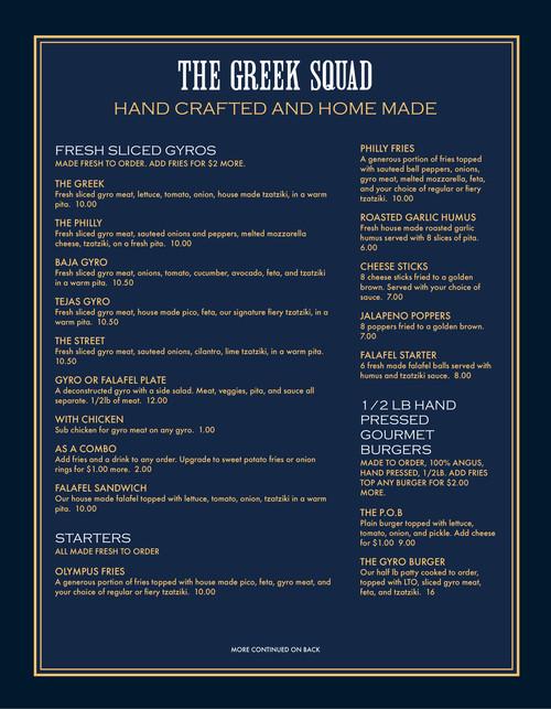 The Greek Squad menu in Conroe, Texas, USA