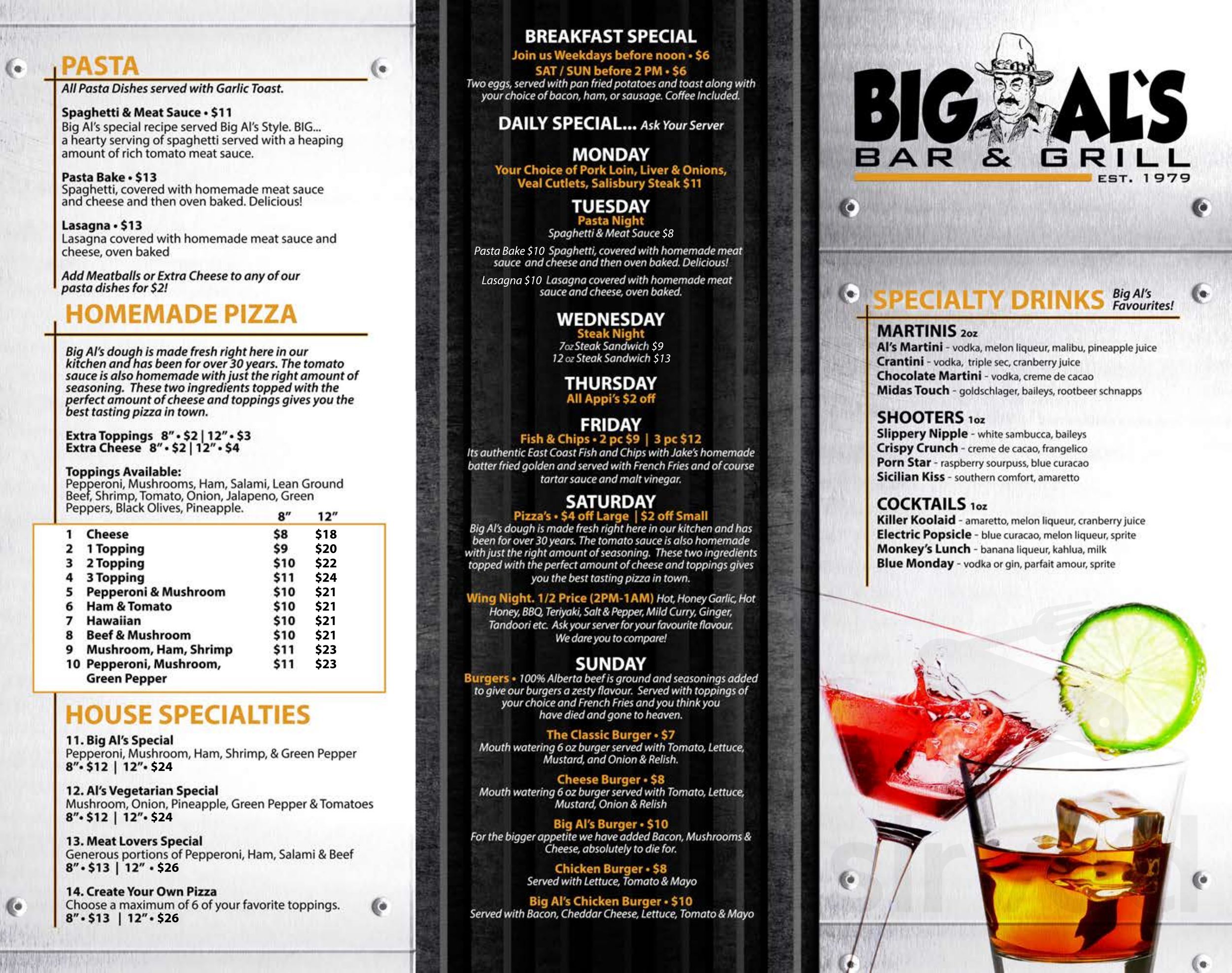 Menu - Calgary AB's Big Al's Bar & Grill | Sirved