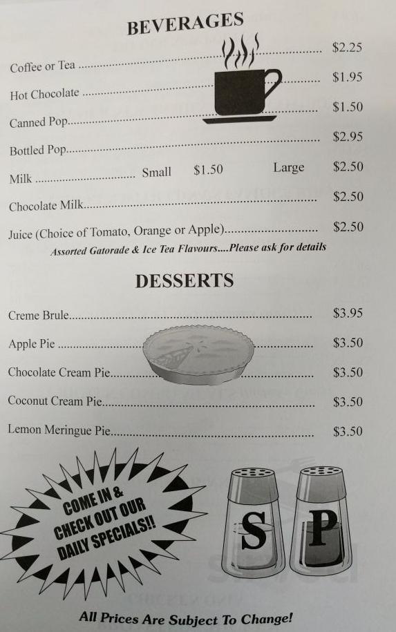 Edna's Restaurant menus in Belle River, Ontario, Canada