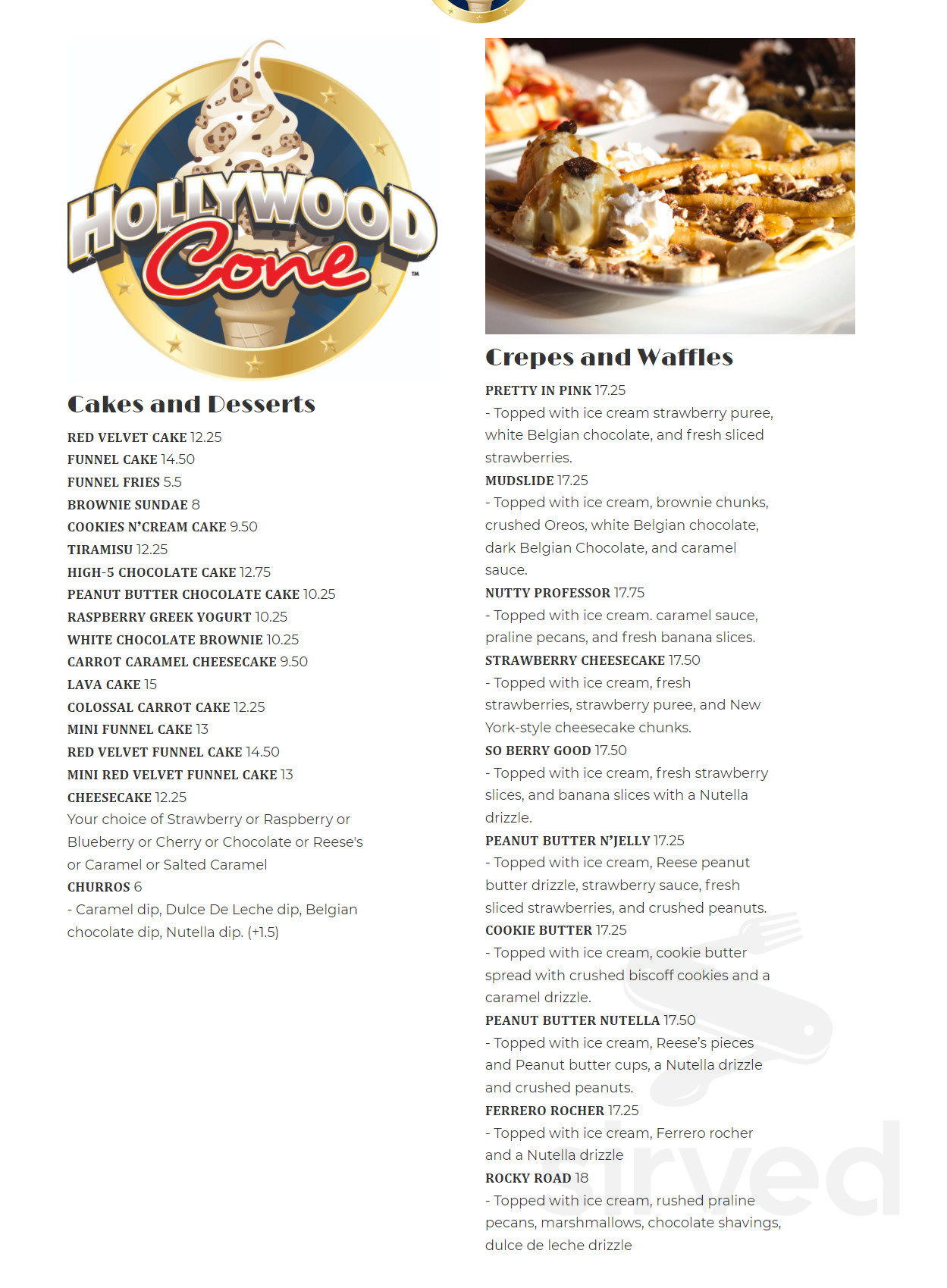 Menu - Whitby ON's Hollywood Cone | Sirved