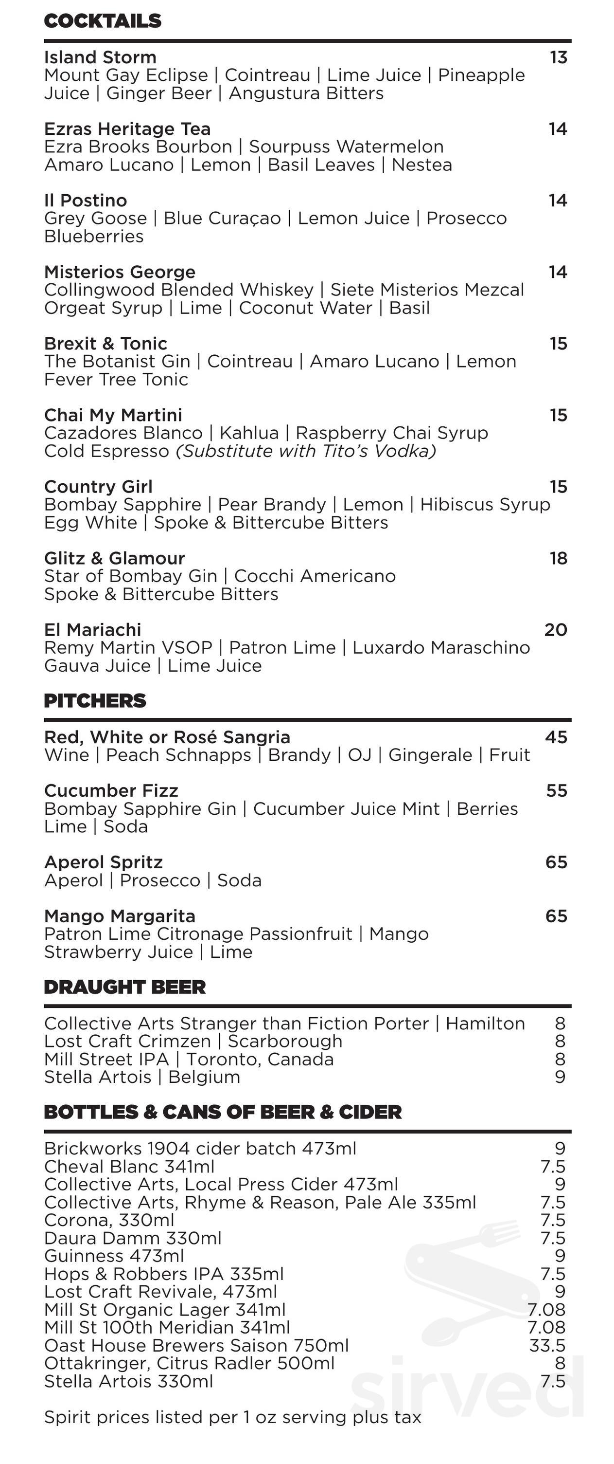 Menu - Toronto ON's The Spoke Club | Sirved