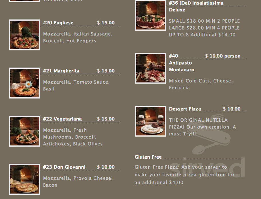 Giovanni Caboto Club menu in Windsor, Ontario, Canada