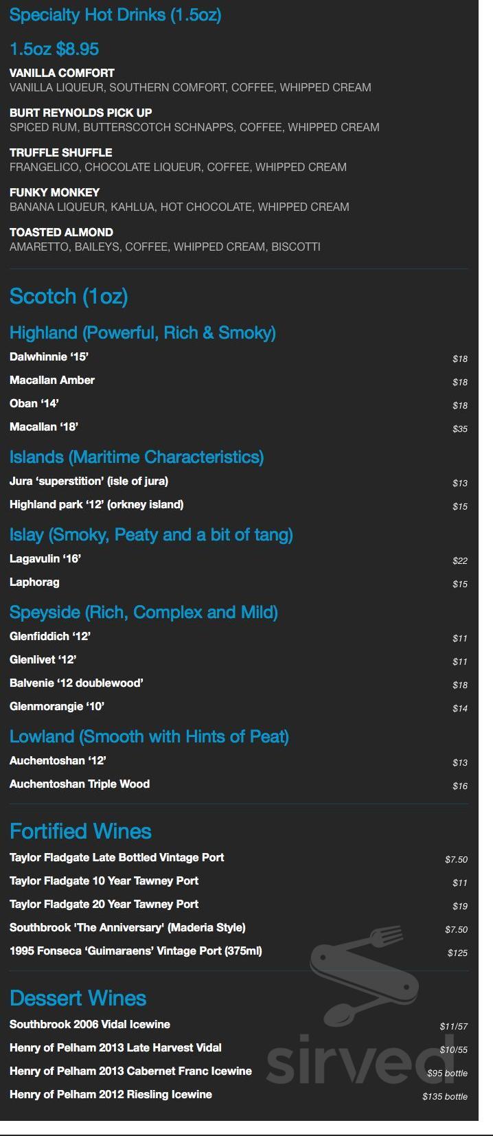 Martini's menu in Kitchener, Ontario, Canada